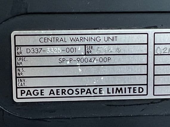 Tornado GR4 Aircraft Front Central Warning Panel From ZG705 1R8E