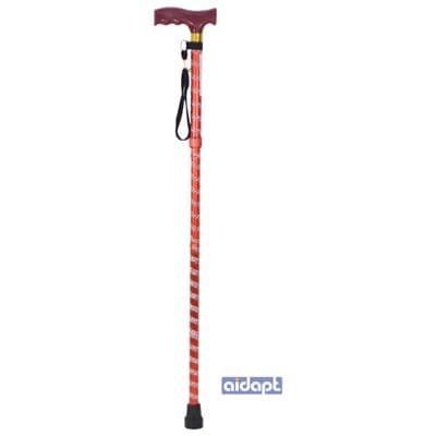 FOLDING WALKING STICK RED with Engraved Pattern