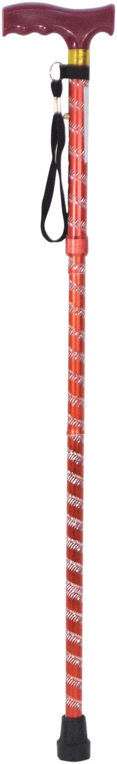 FOLDING WALKING STICK RED with Engraved Pattern