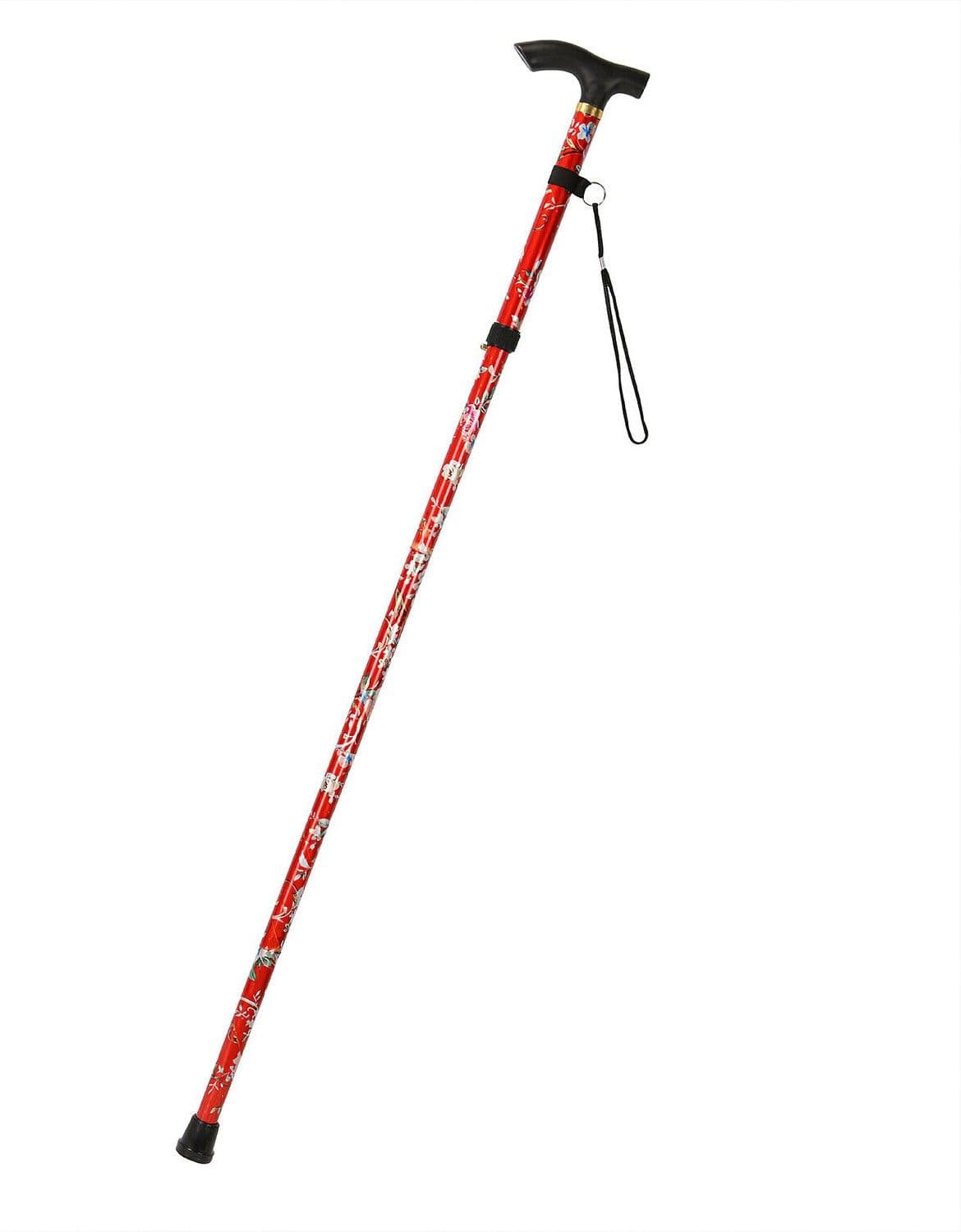 Walking Stick Adjustable Height Floral Design Compact-Red
