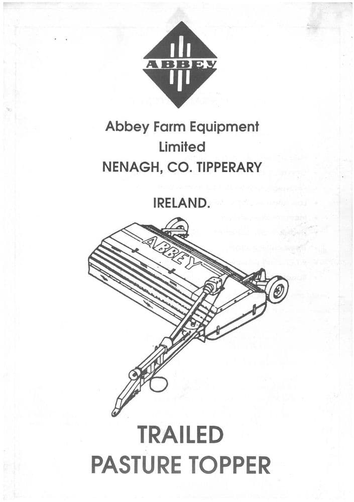 Abbey Trailed Pasture Topper 8ft - Parts Manual including Basic ...