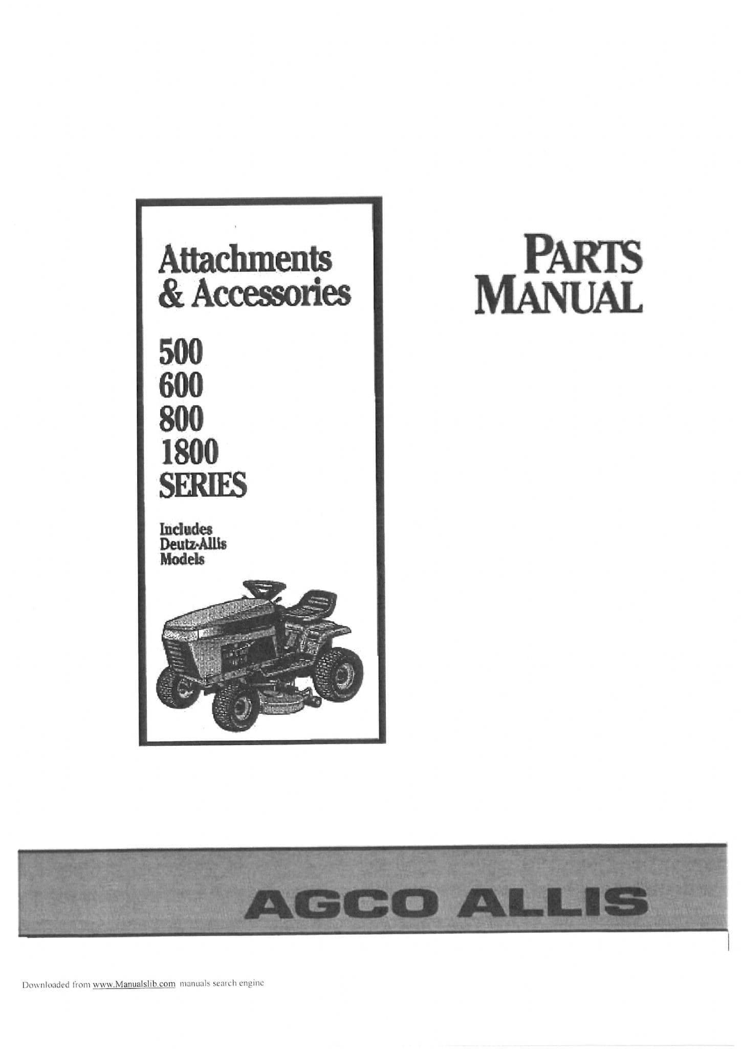 Agco Allis Garden Tractor Mower 500 600 800 1800 Attachments and ...