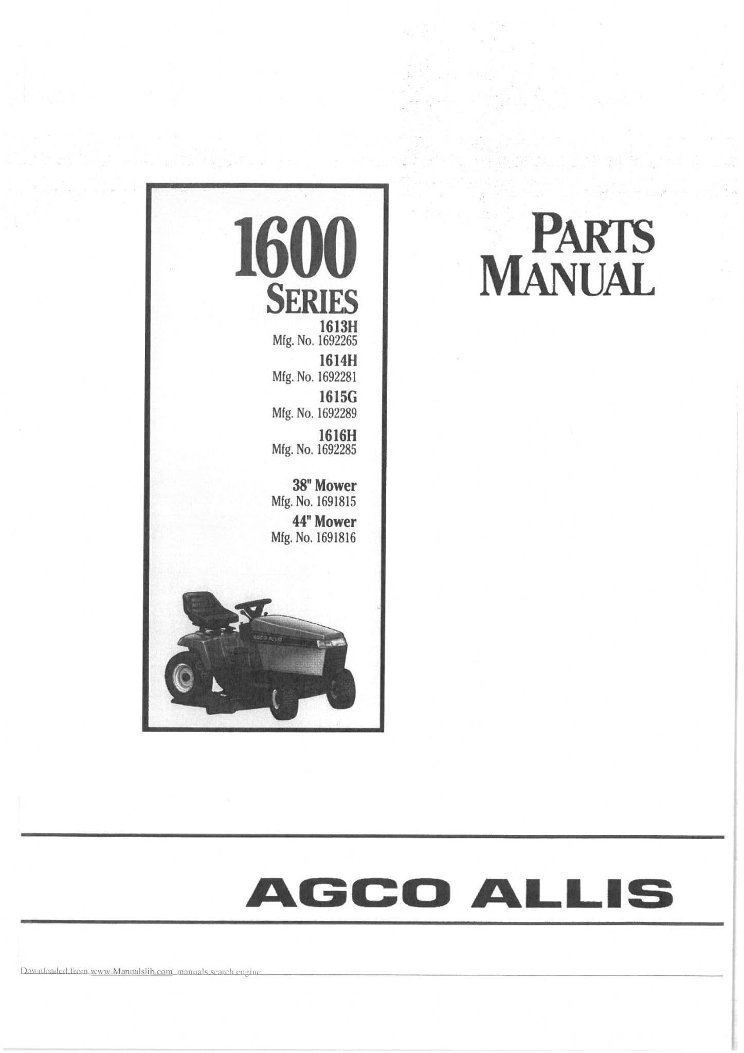 Agco Allis Ride On Mower - 1600 Series - 1613H 1614H 1615G 1616H 38inch ...