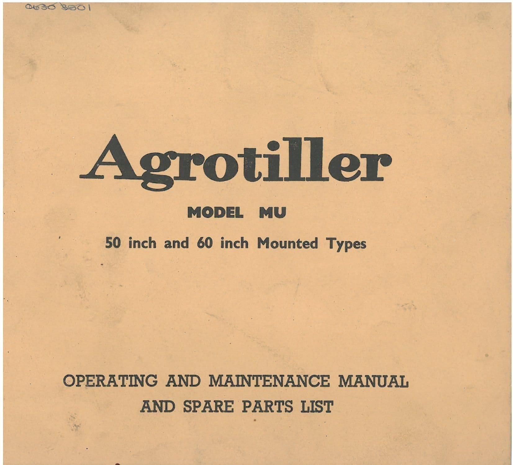 Agrotiller Rotavator Models MU50 & MU60 Operators Manual with Parts ...