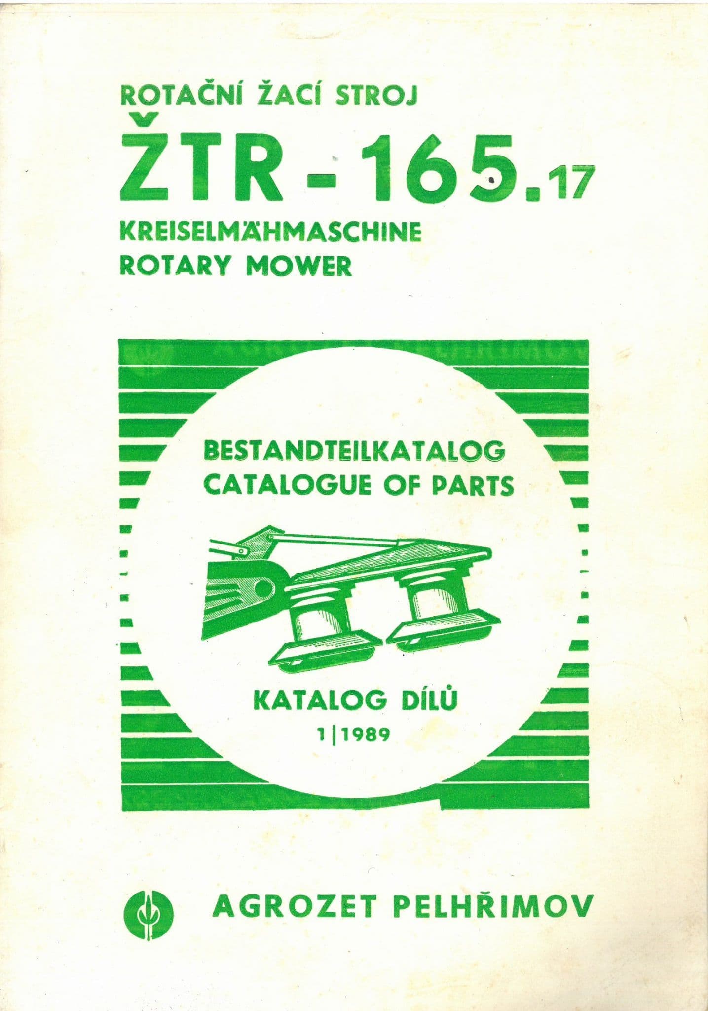 Agrozet Zetor ZTR165 Mower Parts Manual - ZTR 165