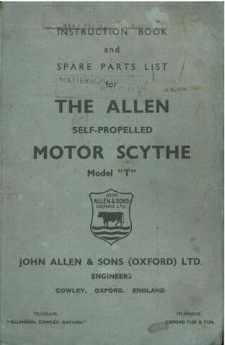 Allen Scythe Model T Operators Manual with Parts List