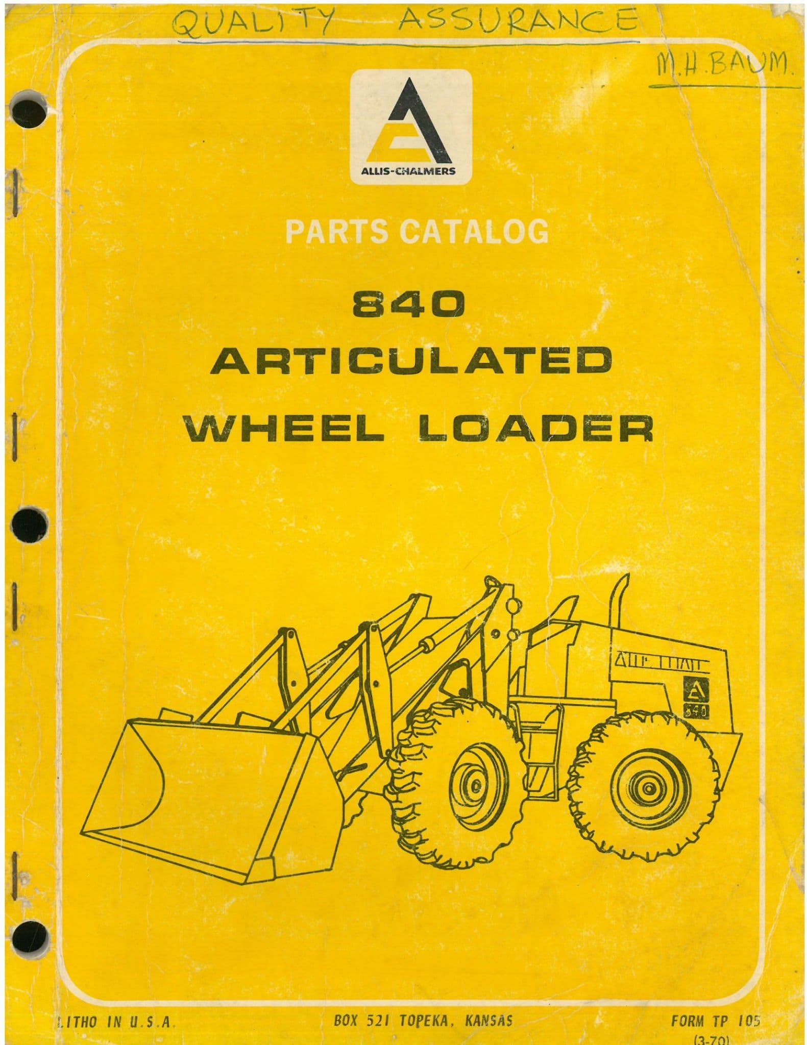 Allis Chalmers Articulates Wheel Loader 840 Parts Manual