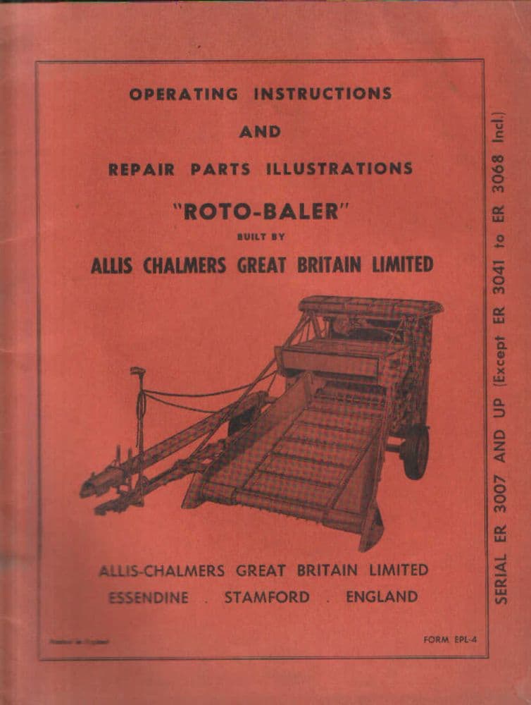 Allis Chalmers Baler - Roto Baler Operators Manual with Parts List