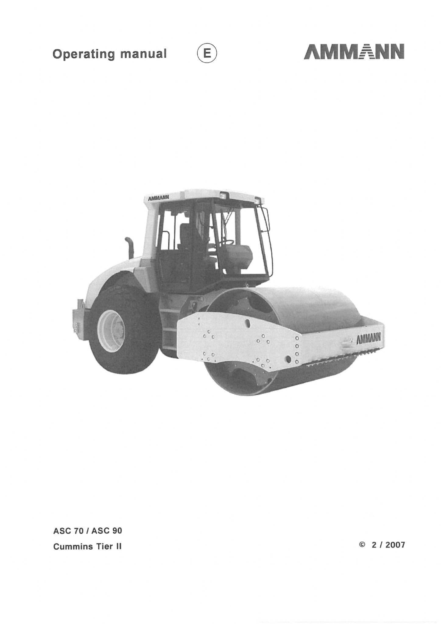 Ammann Roller Compactor ASC70 ASC90 Cummins Tier II Operators Manual