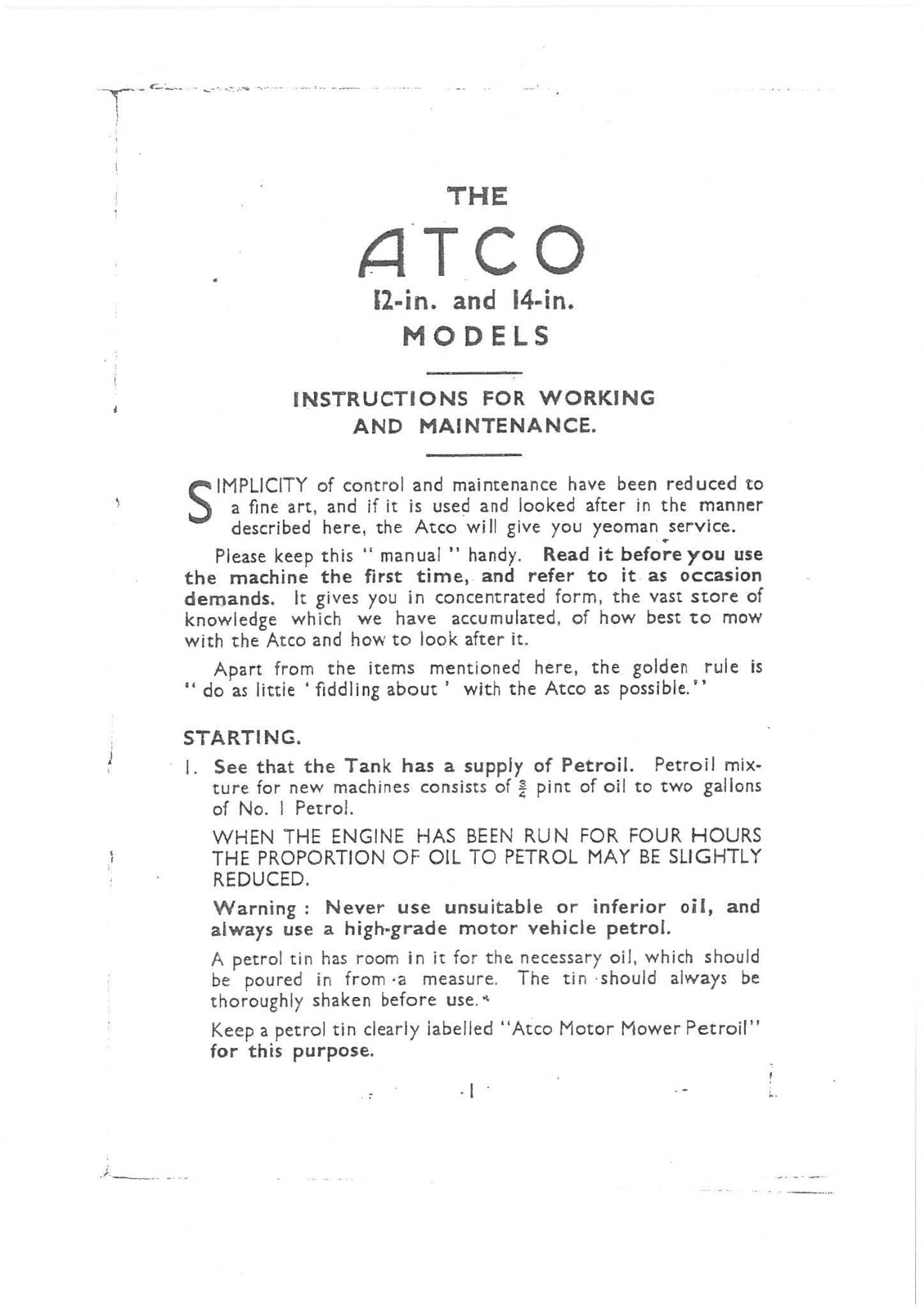 Atco Mower 12inch & 14inch Parts Manual