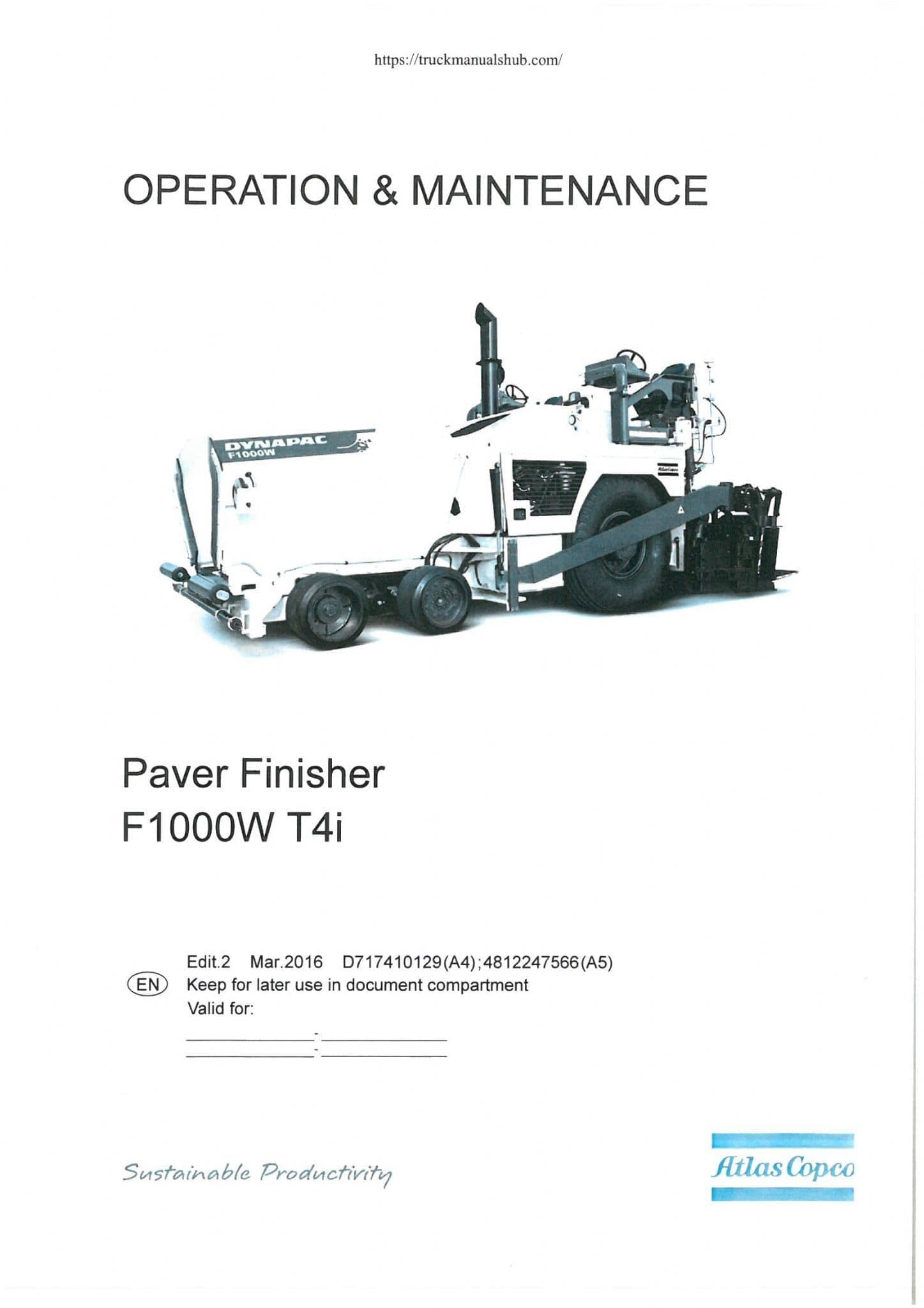 Atlas Copco Paver Finisher F1000W T4i Operators Manual