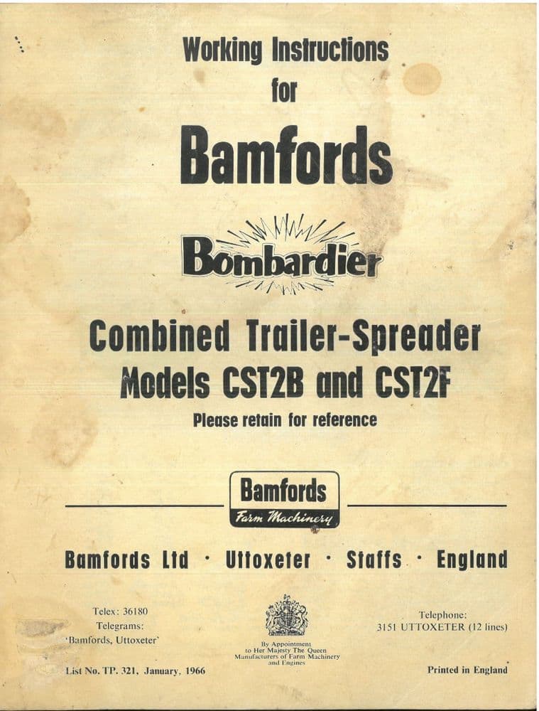 Bamfords Bombardier Combined Trailer Spreader Operators Manual - Model ...
