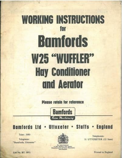 Bamfords W25 Wuffler Tedder Hay Conditioner & Aerator Operators Manual