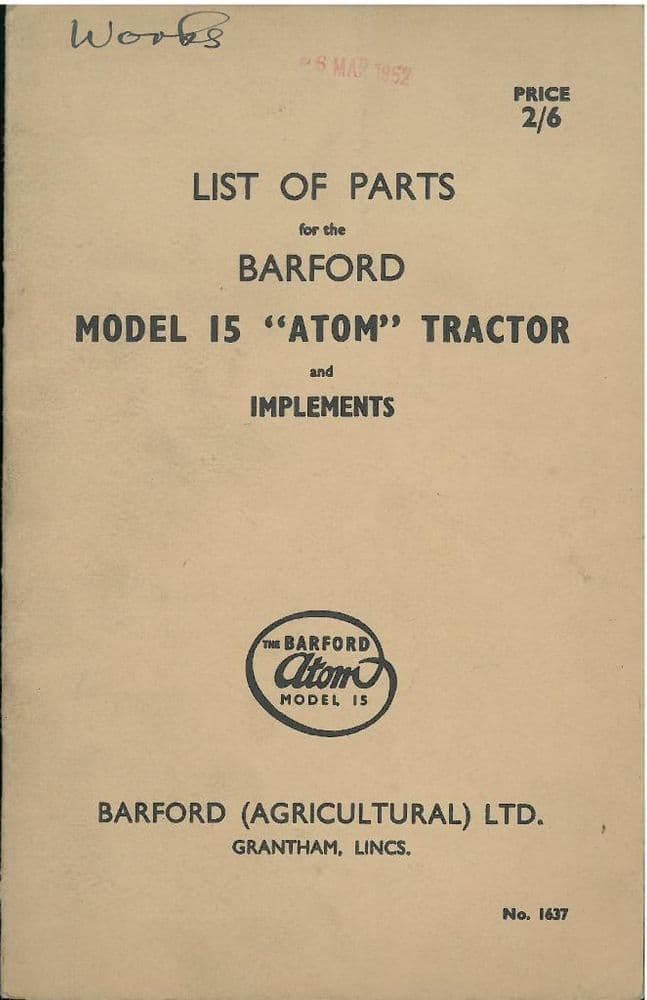 Barford Atom 15 Tractor and Implements Parts Manual
