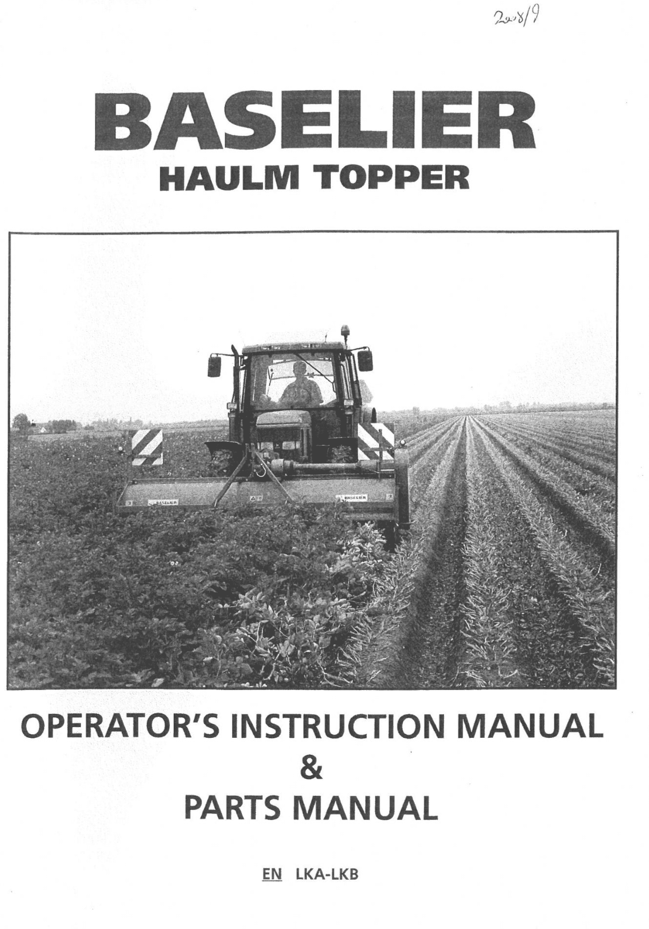 Baselier Haulm Topper 2008/9 Operators and Parts Manual