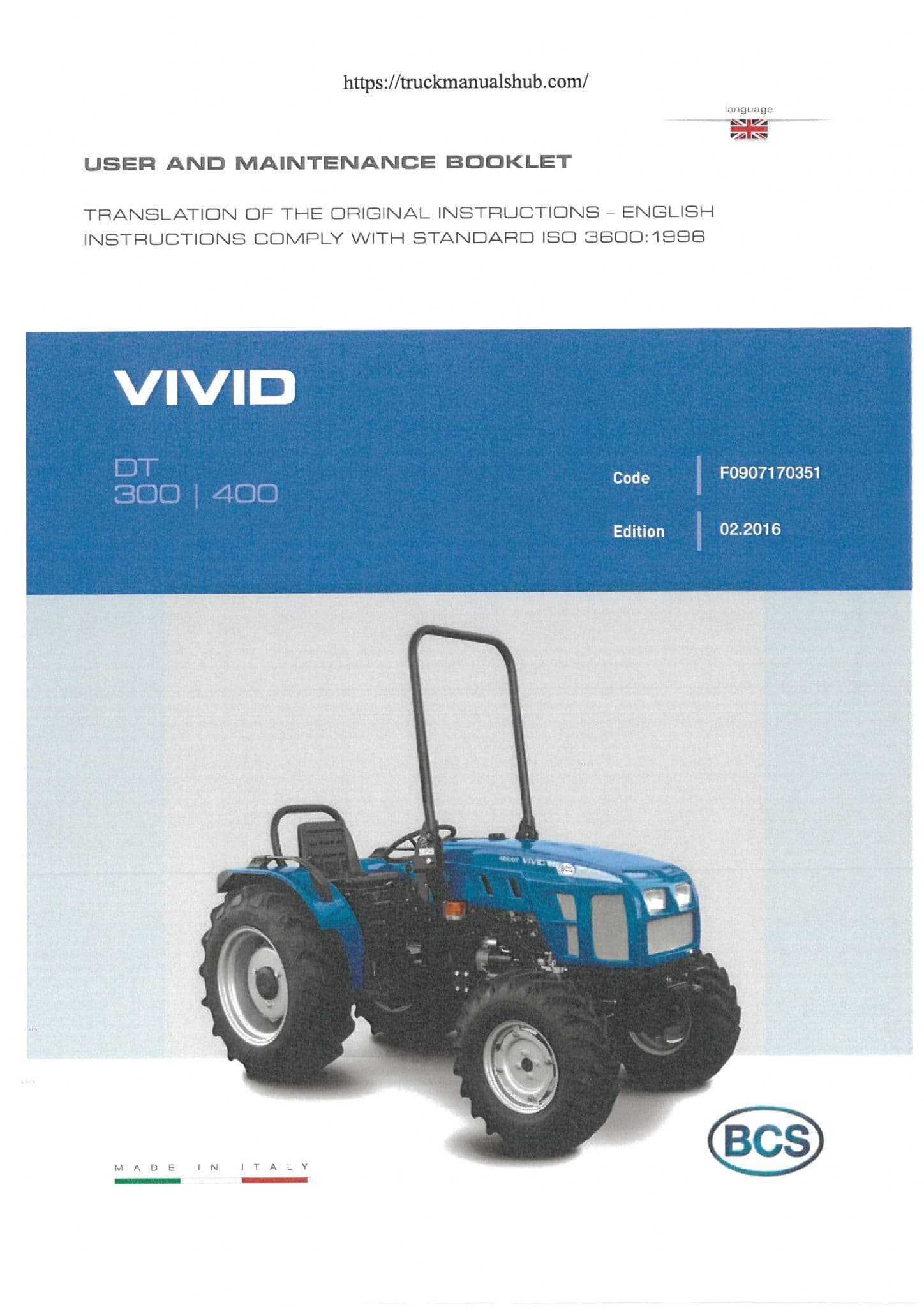 BCS Tractor Vivid DT300 DT400 Operators Manual