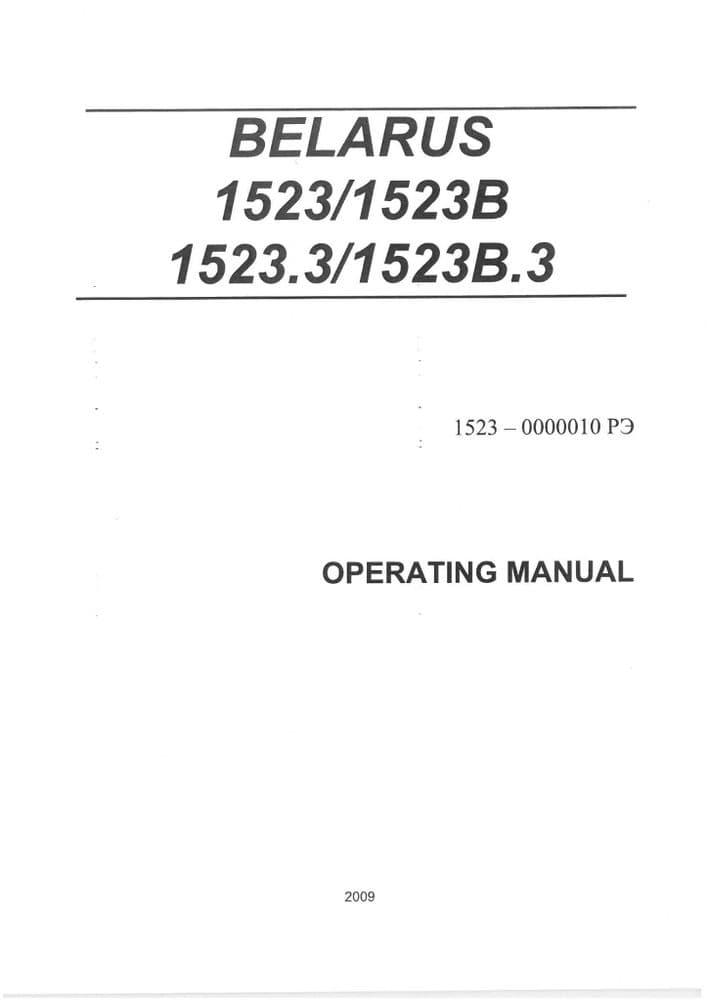 Belarus Tractor 1523 1523B 1523 3 1523B 3 Operators Manual