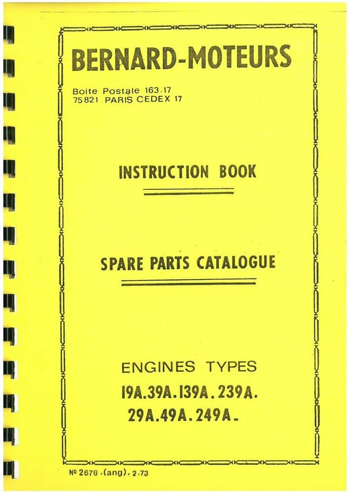 Bernard -Moteurs Engine 19A 39A 139A 239A 29A 49A 249A Parts Manual