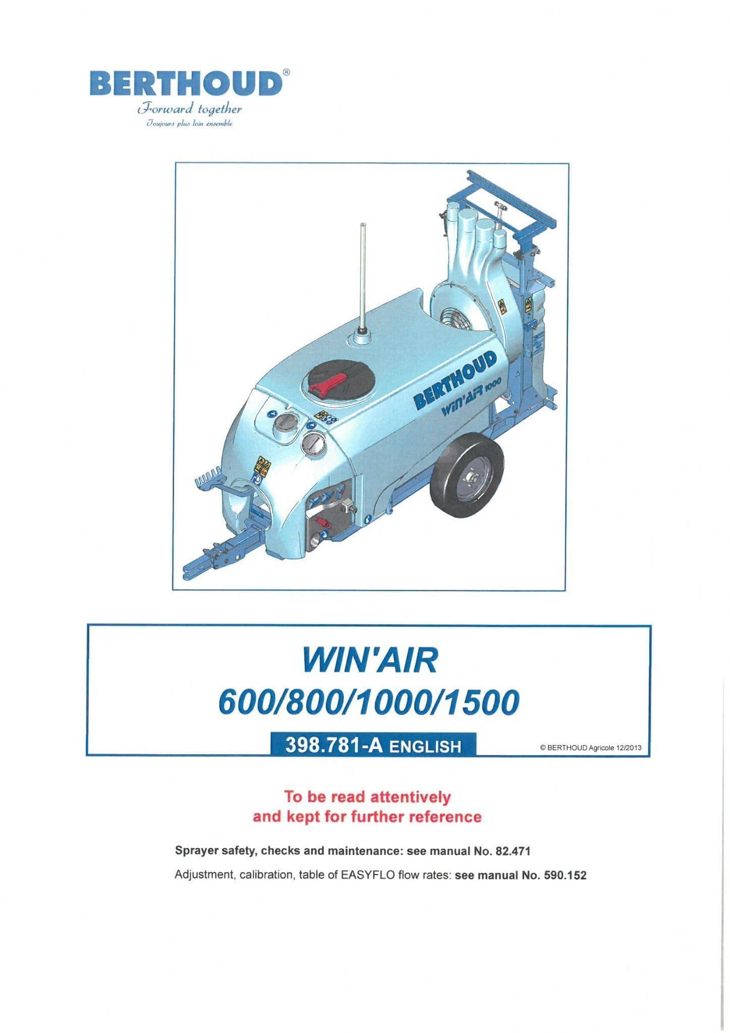 Berthoud Sprayer Win Air 600 800 1000 1500 Operators Manual