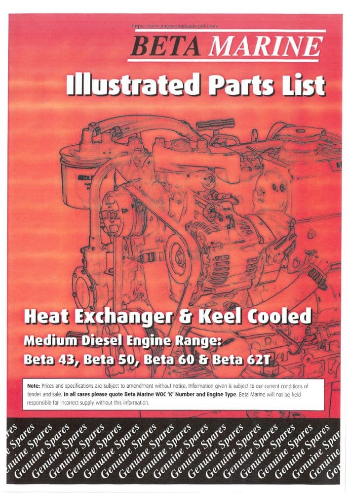 Beta Marine Medium Diesel Engine Beta 43 50 60 62T Parts Manual