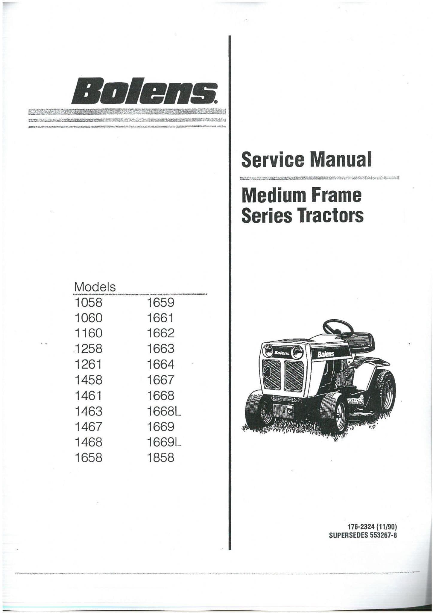 Bolens Iseki Tractor Medium Frame 1858 1669L 1669 1668L 1668 1667 1664 Service Workshop Manual