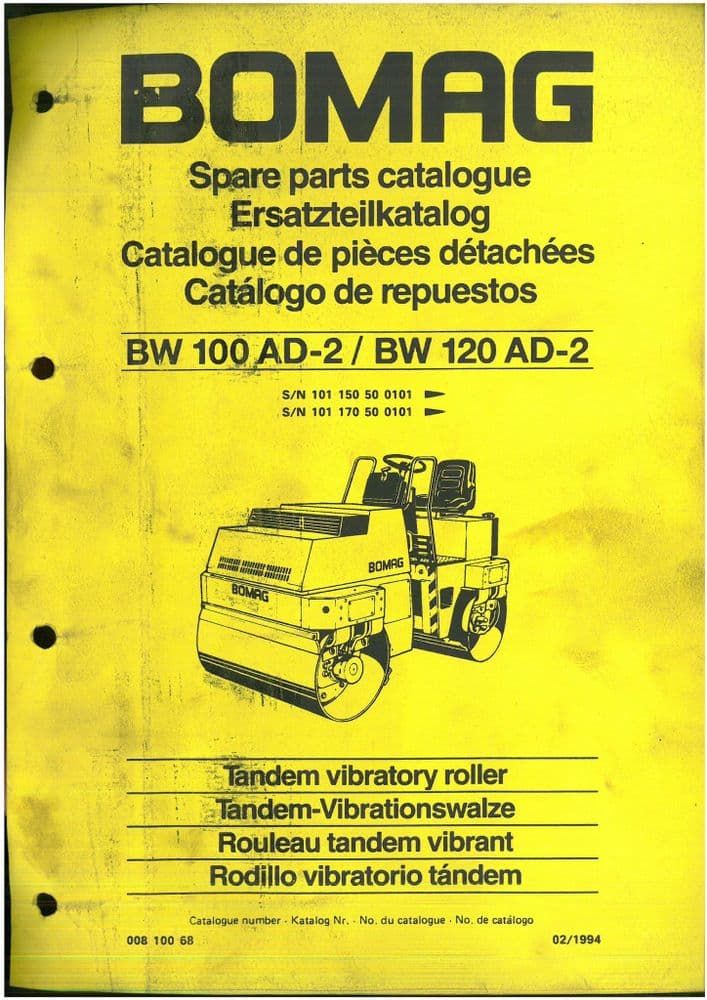Bomag Tandem Vibrating Roller BW100AD-2 & BW120AD-2 Parts Manual BW 100 120 AD