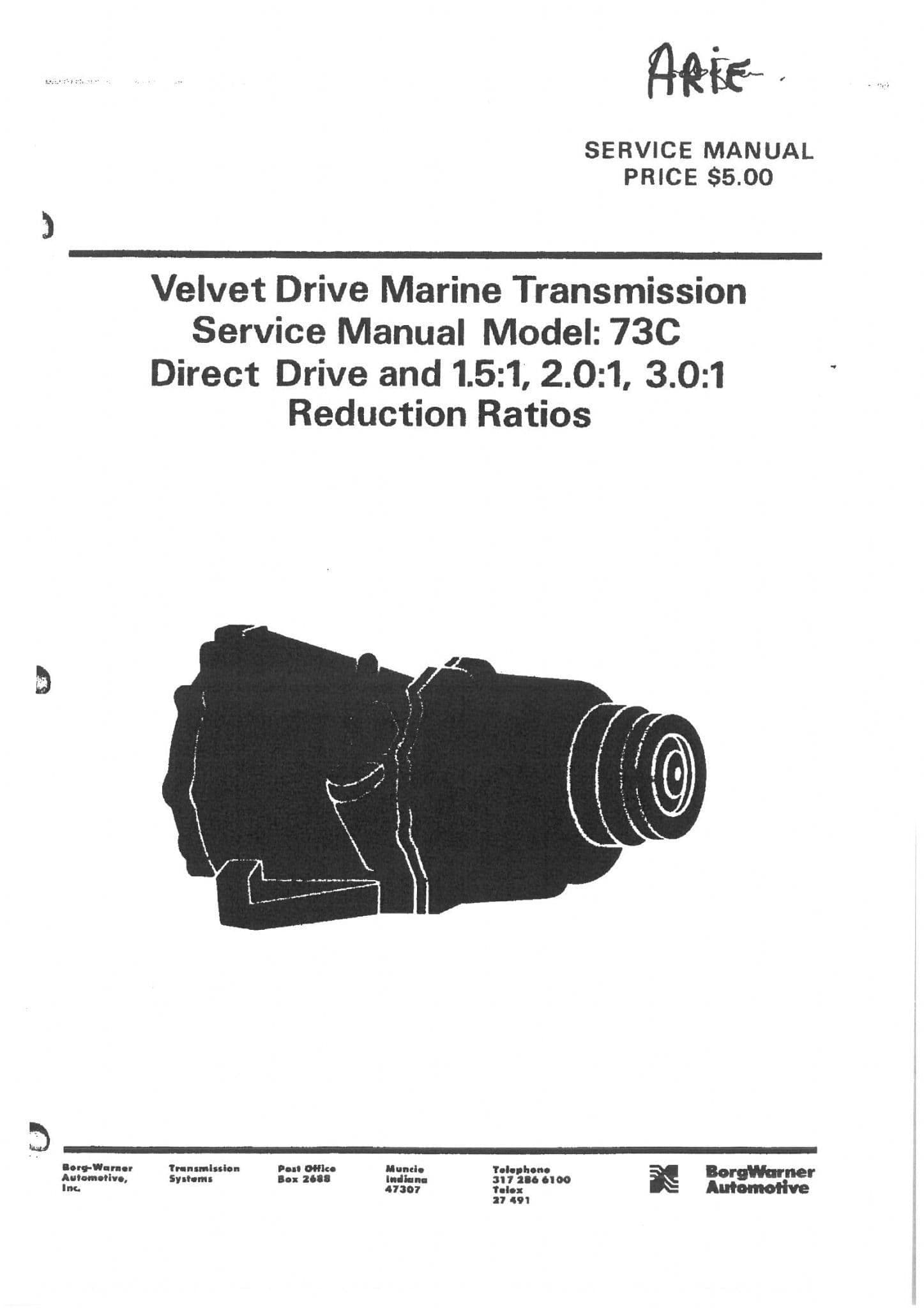 BorgWarner Automotive Model 73C Velvet Drive Marine Transmission ...