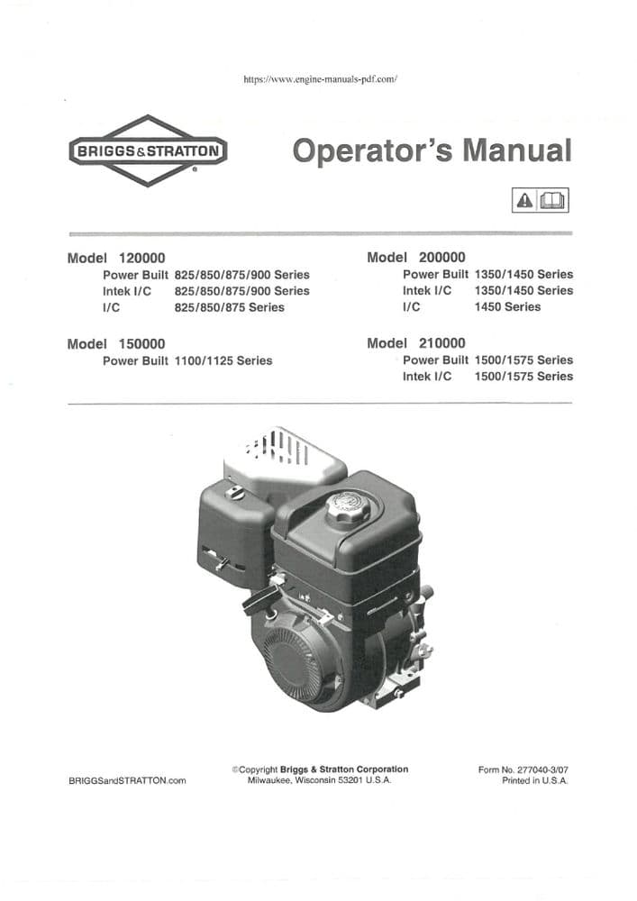 Briggs and Stratton Engine 120000 150000 200000 210000 Operators Manual