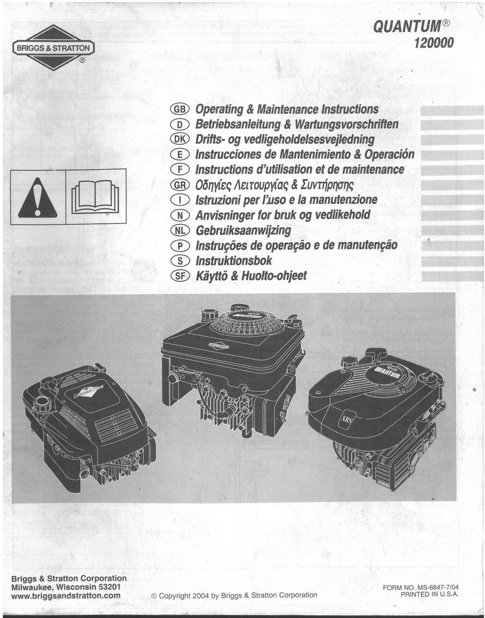 Briggs & Stratton Engine Quantum 120000 Operators Manual