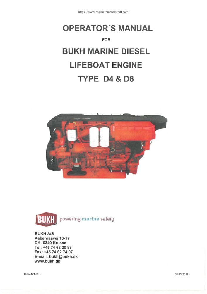 Bukh Marine Diesel Lifeboat Engine D4 & D6 Operators Manual