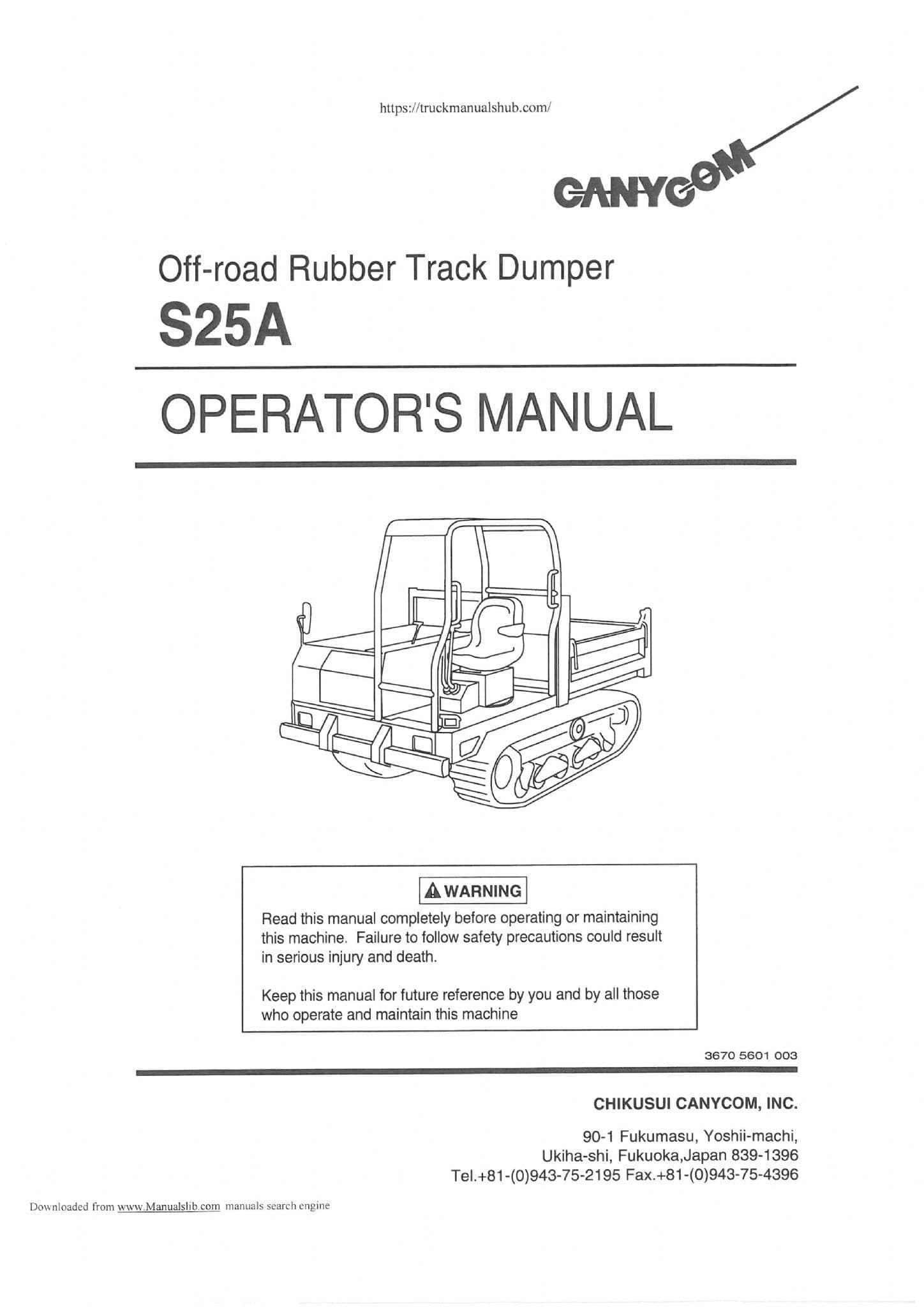 Canycom Off Road Rubber Track Dumper S25A Operators Manual