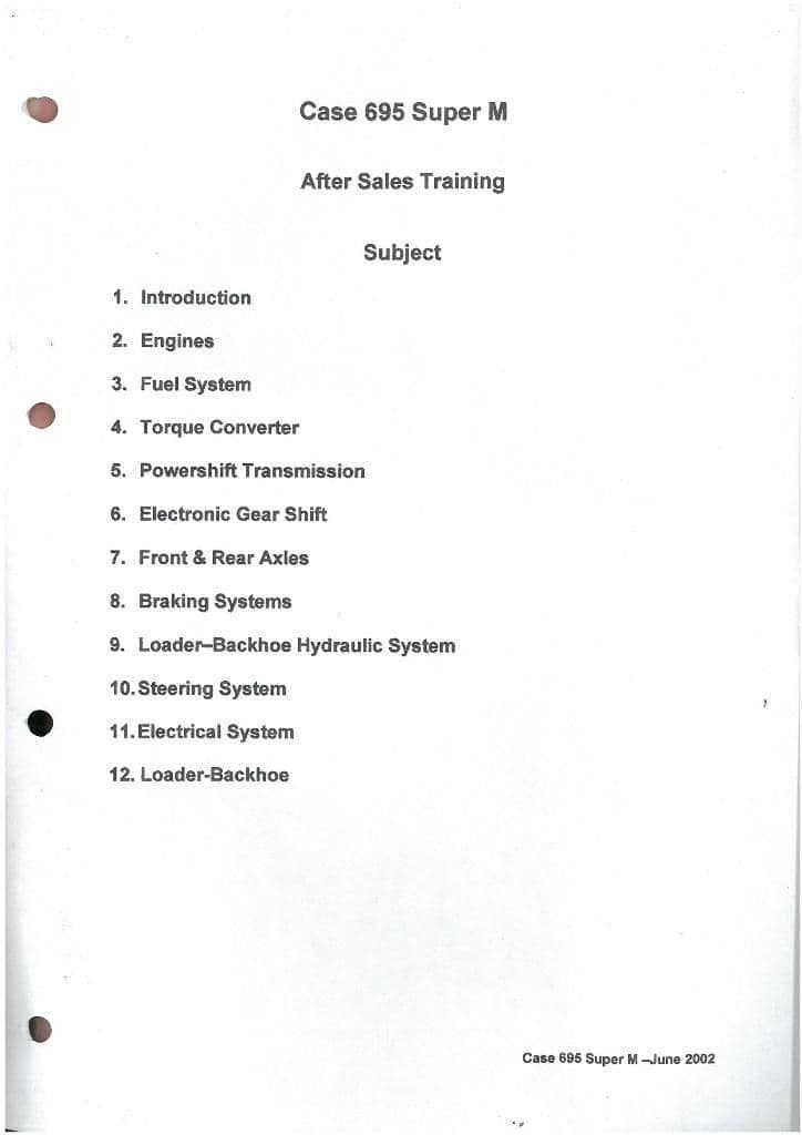 Case 695 Super M Digger Loader Backhoe After Sales Training Manual