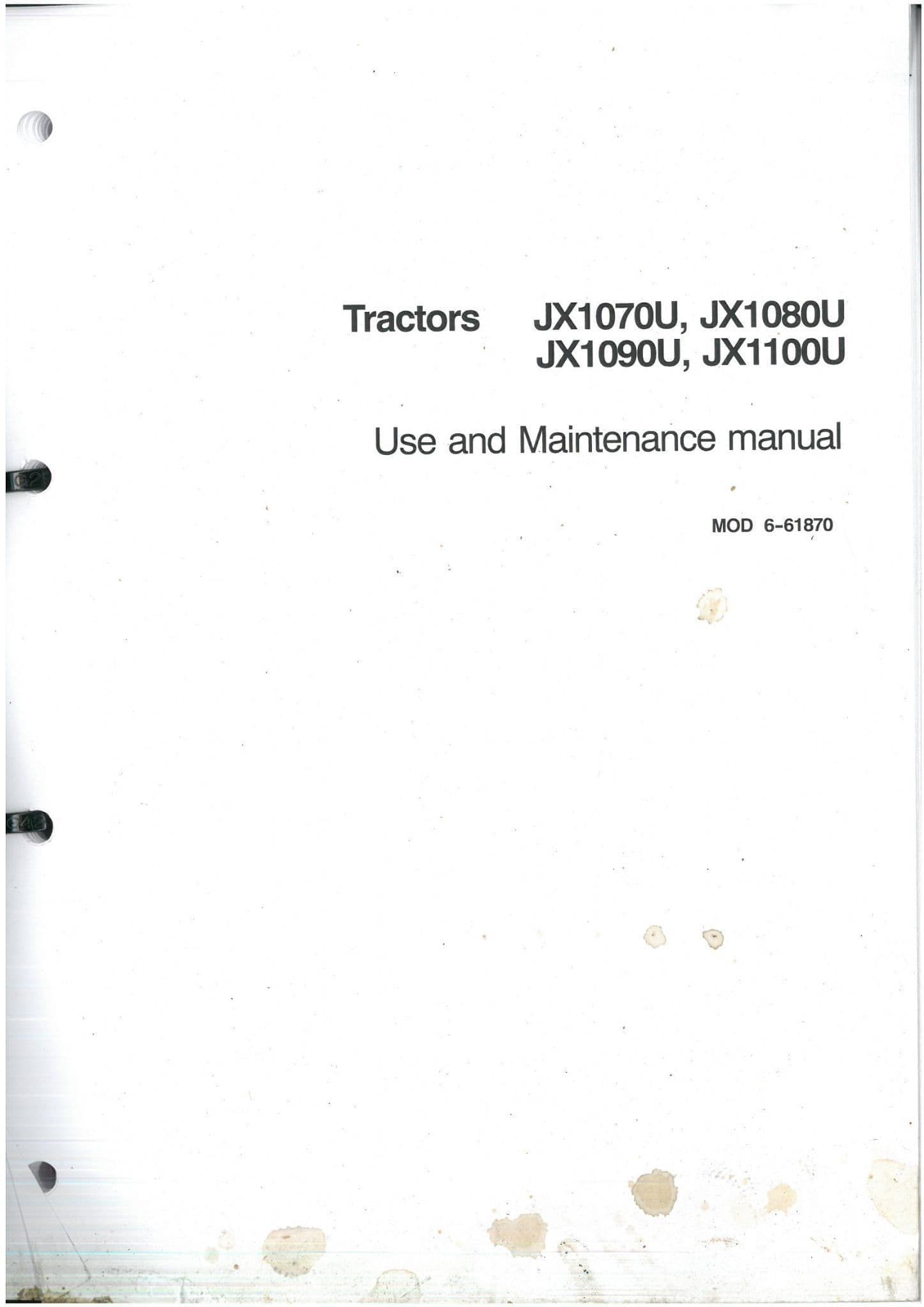 Case IH Tractor JXU JX1070U JX1080U JX1090U JX1100U Operators Manual