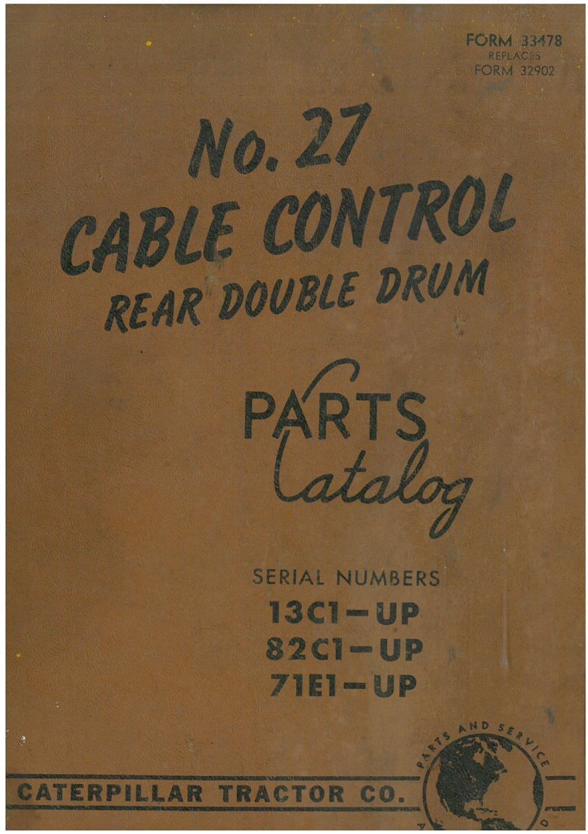CAT Caterpillar Rear Double Drum Cable Control 27 Parts Manual Serial ...