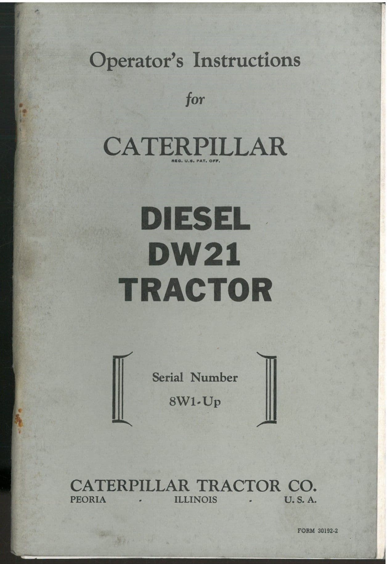 Caterpillar DW21 Tractor Operators Manual