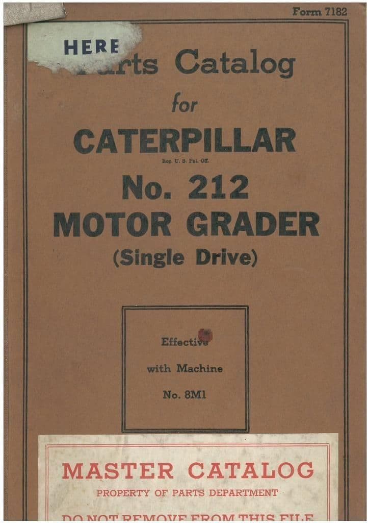 Caterpillar No 212 Motor Grader Parts Manual