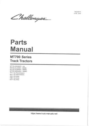Challenger Tractor MT700 Series - MT735 MT745 MT755 MT765 Parts Manual