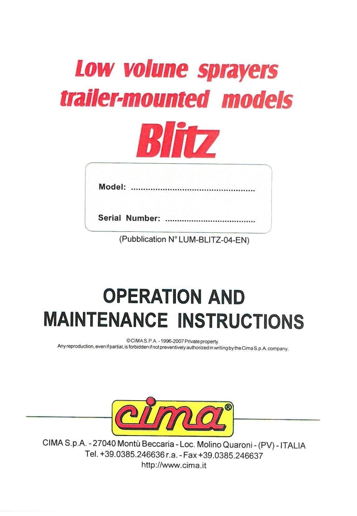 Cima Sprayer Blitz Operators Manual