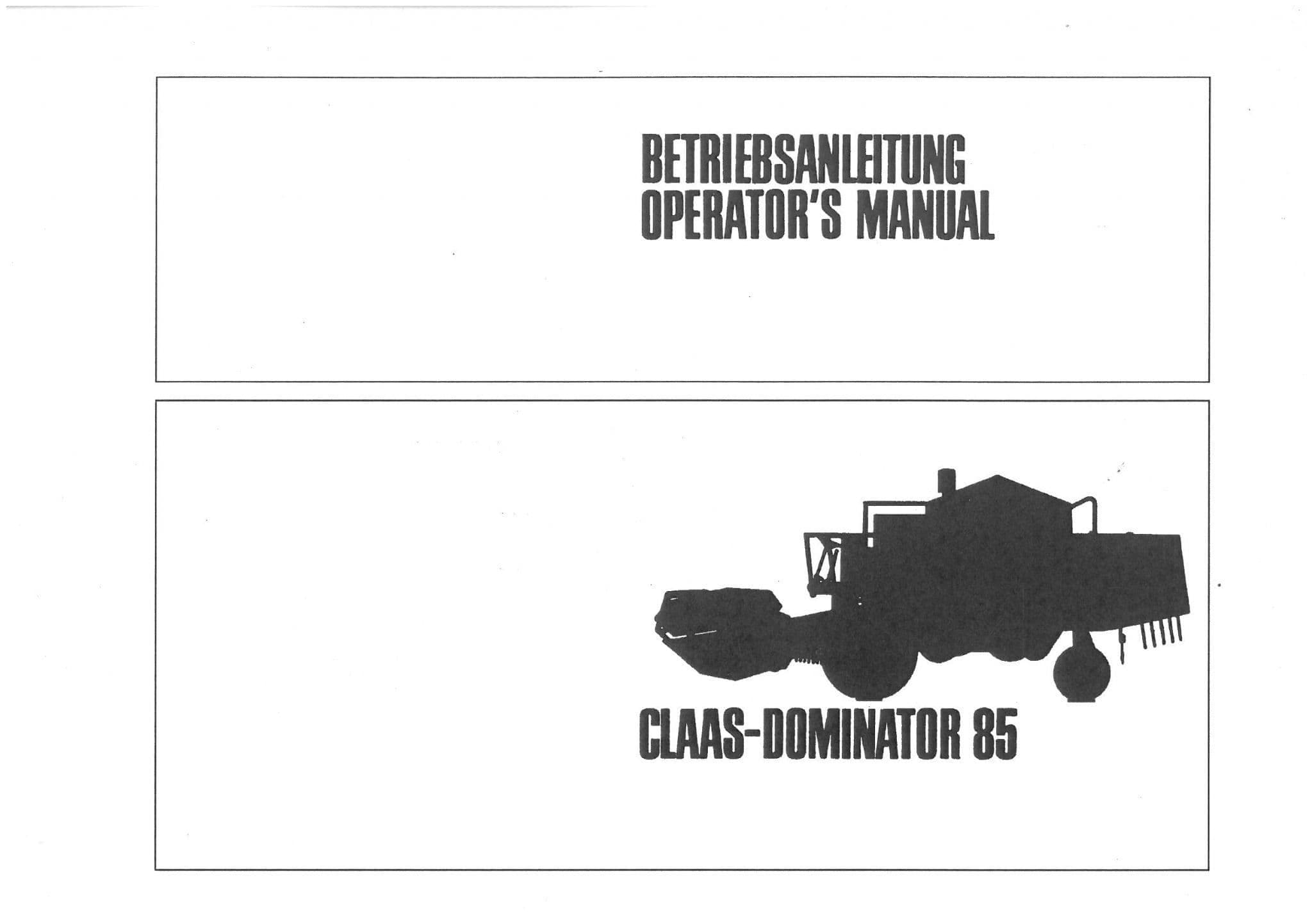 Claas Combine Dominator 85 Operators Manual