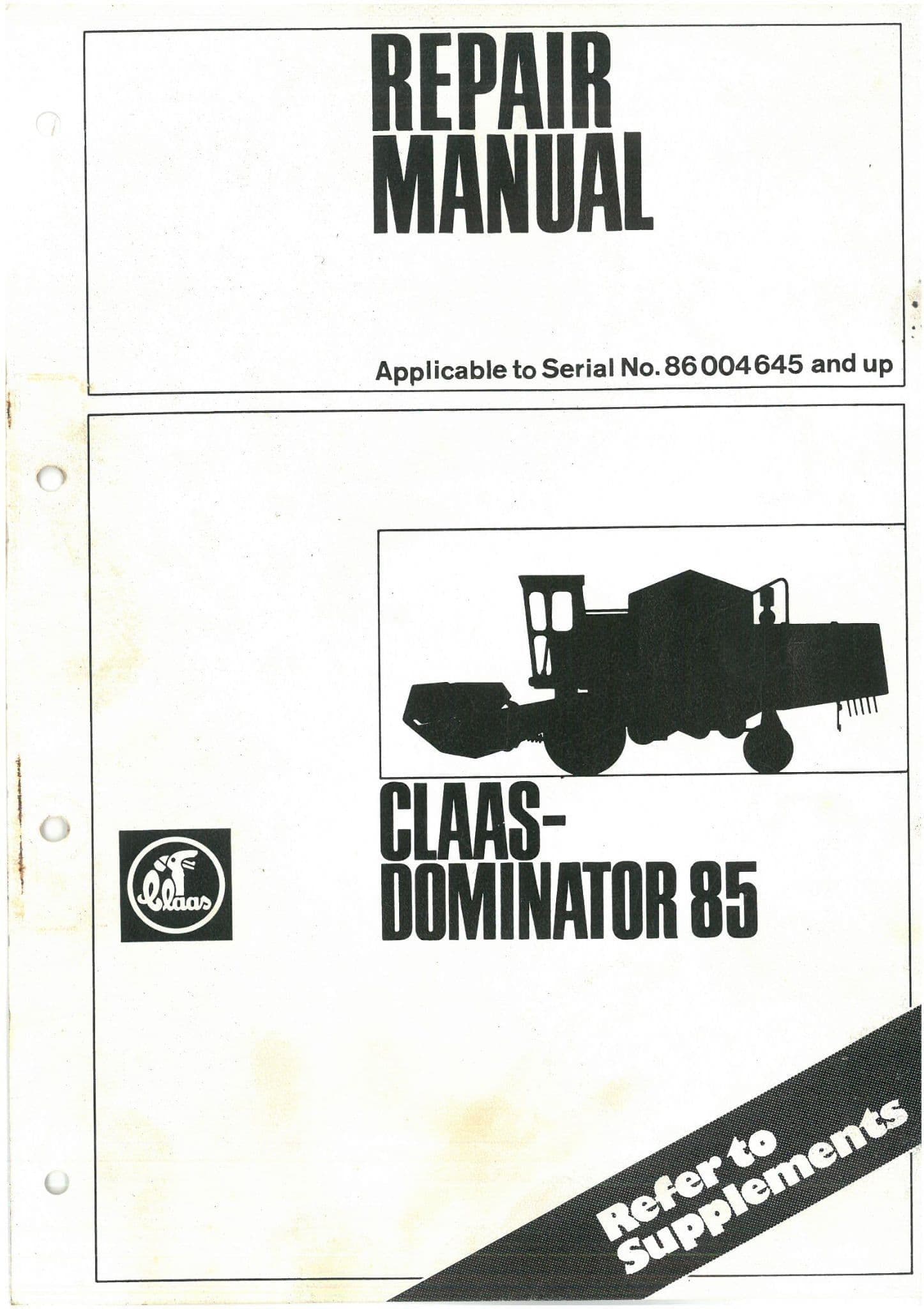 Claas Combine Dominator 85 Workshop Service Manual