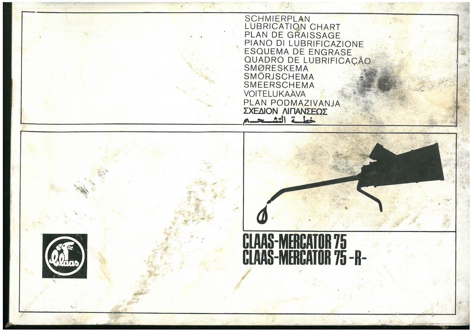 Claas Combine Mercator 75 Mercator 75R Lubrication Chart Manual