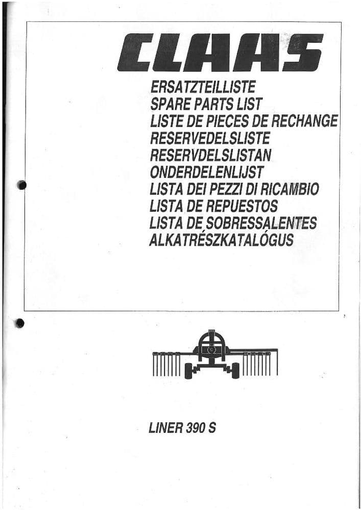 Claas Liner 390 S Rake Parts Manual - 390S