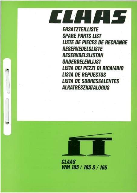 Claas Mower WM185 WM185S WM165 Parts Manual