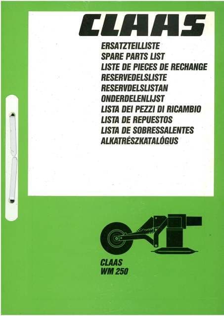 Claas Mower WM250 Parts Manual