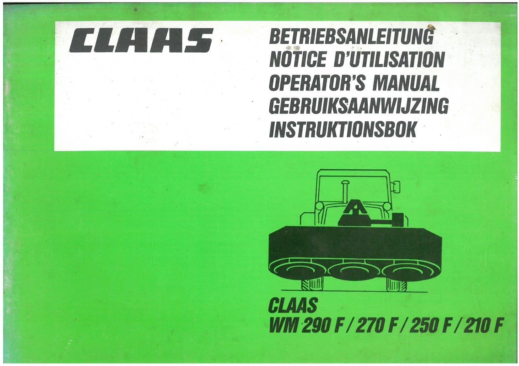 Claas Rotary Mower WM290F WM270F WM250F WM210F Operators Manual WM 290 ...