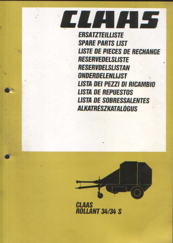 Claas Round Baler Rollant 34 & 34S Parts Manual