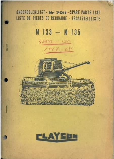 Clayson Combine M133 & M135 Parts Manual