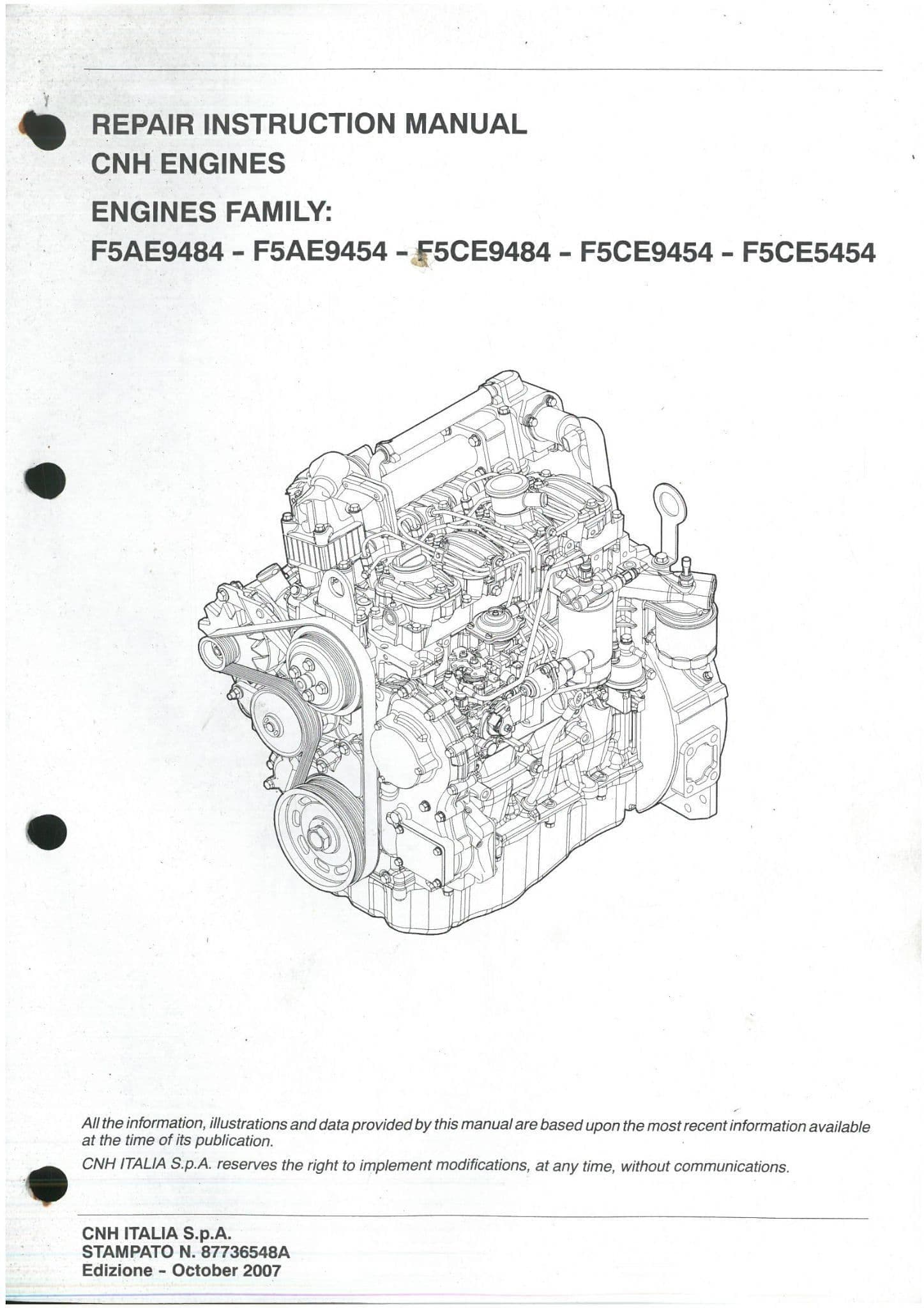 CNH Engine F5AE9484 F5AE9454 F5CE9484 F5CE9454 & F5CE5454 Workshop ...