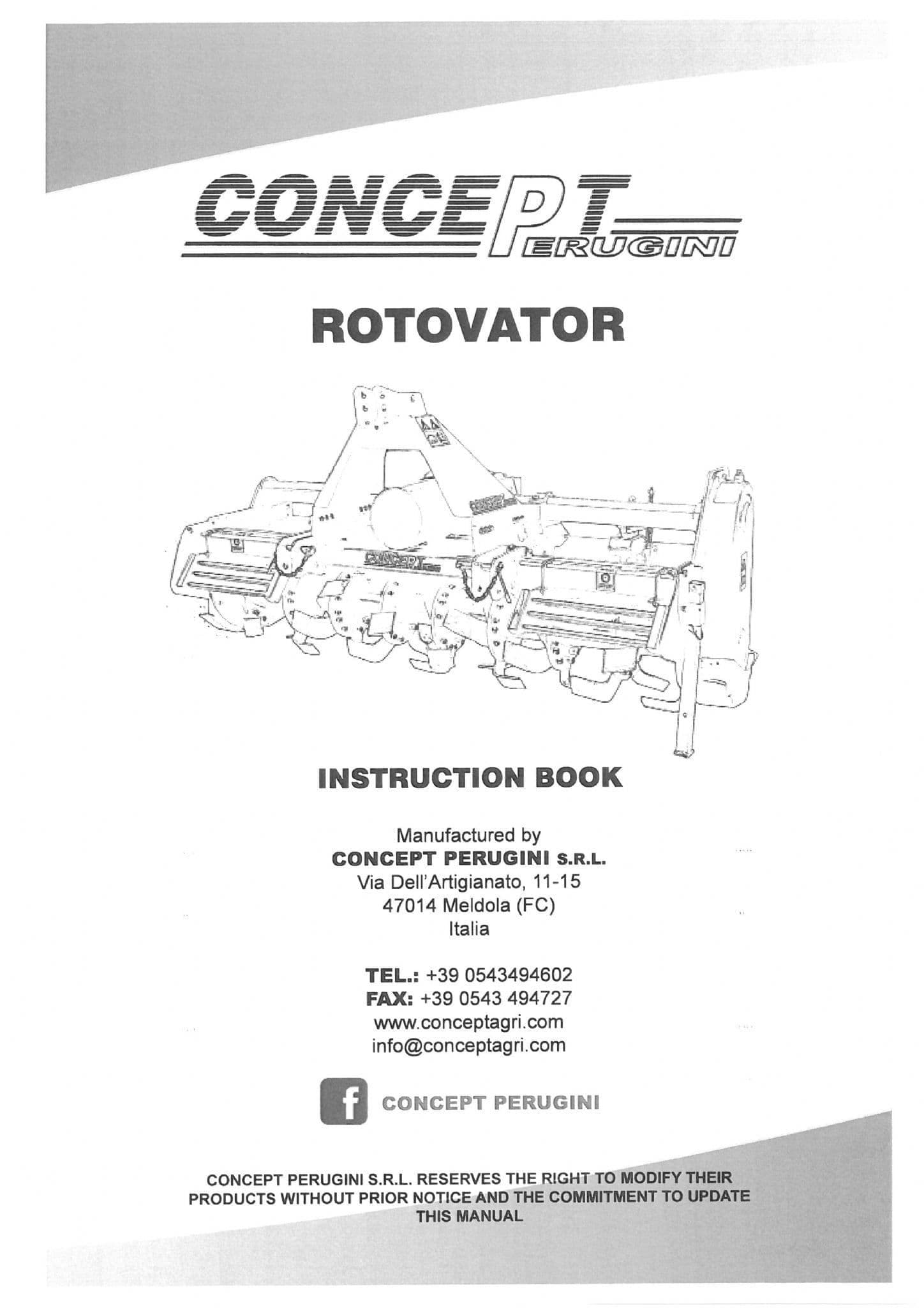 Concept Perugini Rotavator KF UF AF BF RF GF HF SF SC Operators Manual