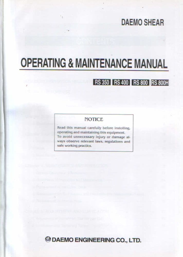Daemo Shear RS350 RS400 RS800 RS800H Operators Manual
